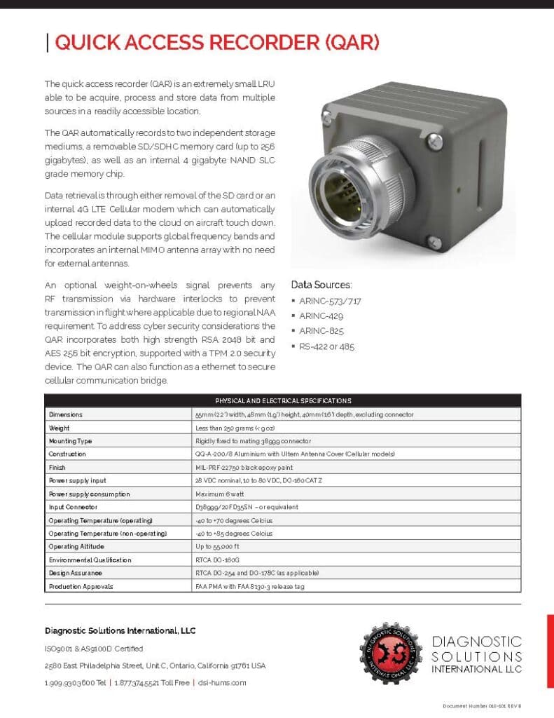 Quick Access Recorder (QAR) - Diagnostic Solutions International LLC